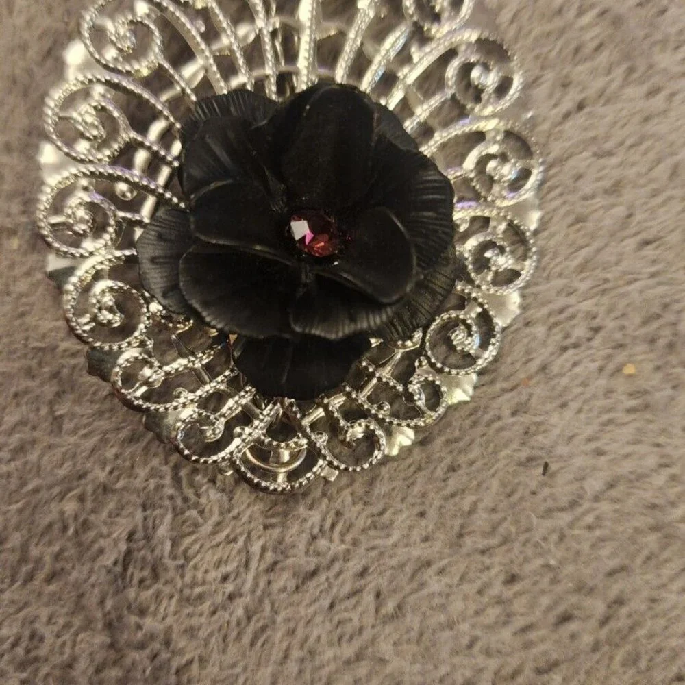 unbranded | Jewelry | Black Rose W Purple Rhinestone Pendant Long ...